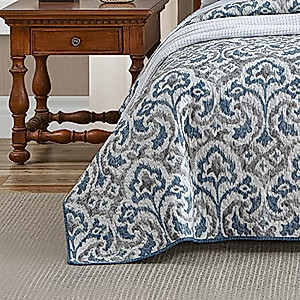 Tommy Bahama Quilt Set Reversible Cotton Bedding with Matchin Shams, All Season Home Decor, King, Cape Verde Smoke Grey/Blue