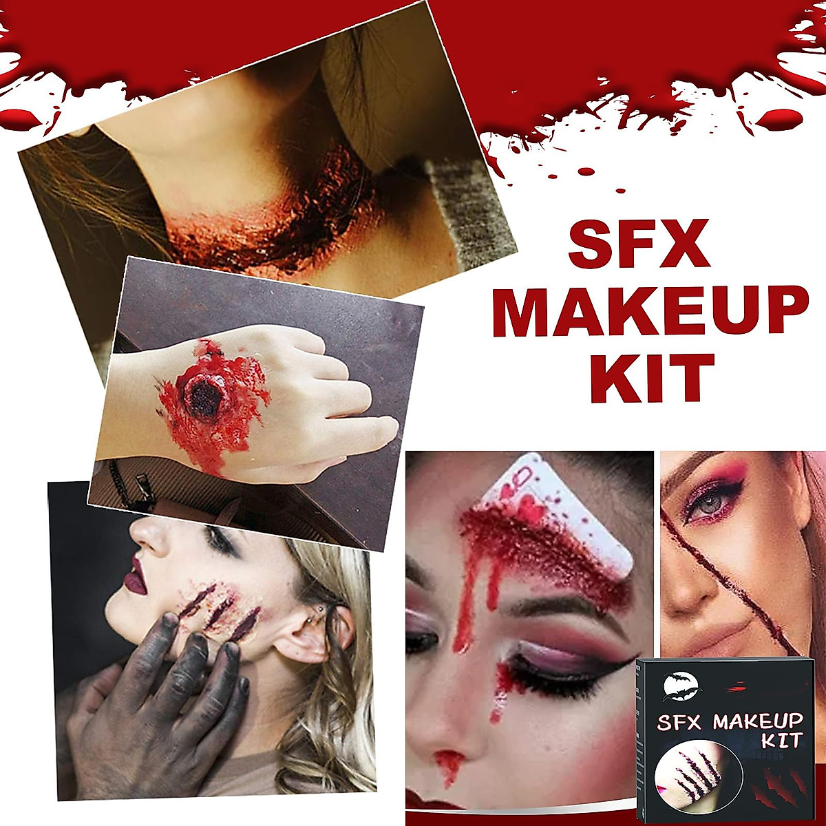 Halloween Makeup Kit Scars Wax, Halloween Fake Blood Makeup Kit ,Scary Face Makeup Fake Wound Scar Wax Stage Fake Wound Professional Makeup Palettes for Art, Theater, Halloween, Parties and Cosplay