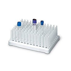 Heathrow Scientific HS24312A Peg Tube Rack, 96 Wells, Polypropylene, 10 to 13 mm, White (Pack of 2)
