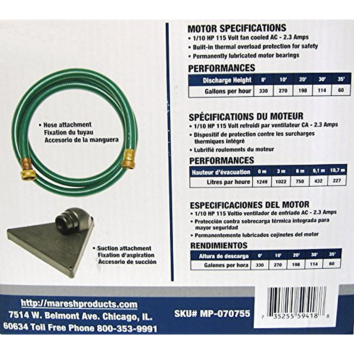Portable Mini Electric Water Transfer Utility Sump Pump 330 GPH 115-Volt with Metal Connectors that are Standard & 3/4" Garden Hose. Great for removing water from aquariums, outdoor ponds, seepage