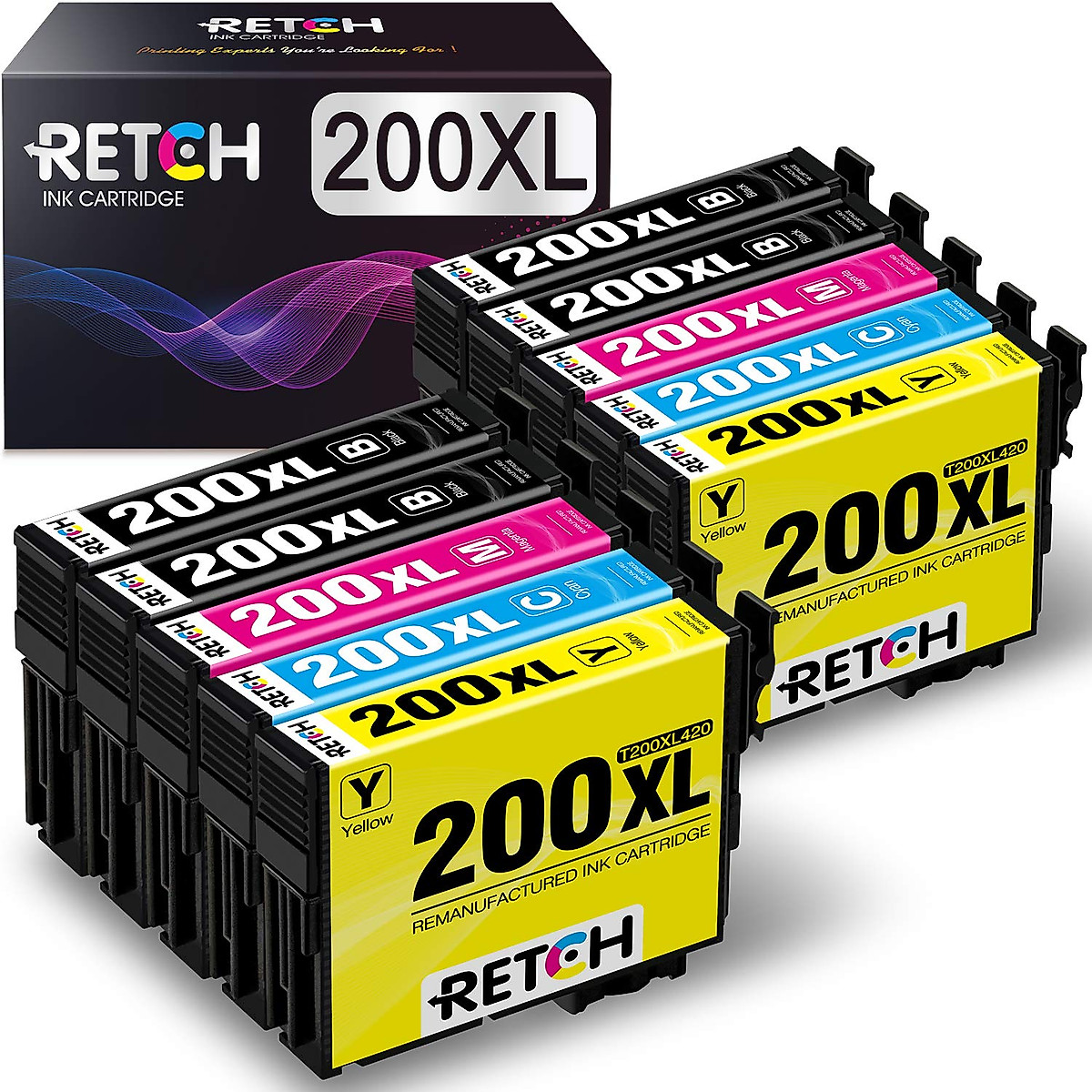 RETCH Remanufactured Ink Cartridge Replacement for Epson 200 XL 200XL T200XL, Used with XP-200 XP-310 XP-400 XP-410 XP-300 WF-2520 WF-2540 WF-2530 Printer (10 Pack)