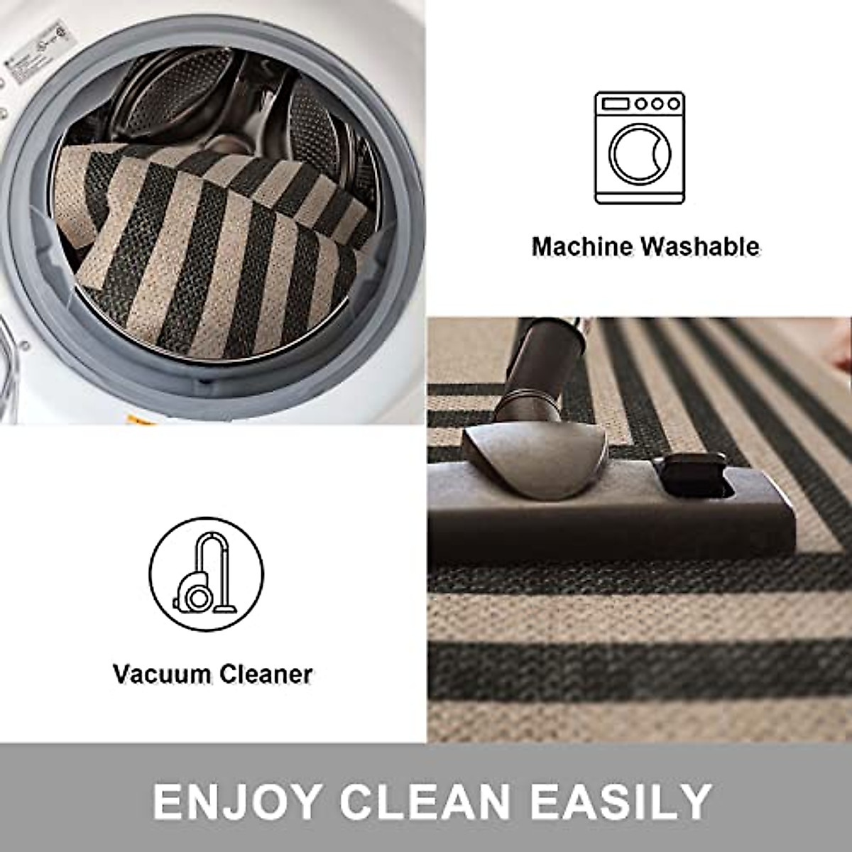 Lahome Modern Geometric Easy Jute Rug, Black 3x5 Kitchen Rug Washable Area Rug for Bedroom Thin Non Slip Indoor Door Mat, Farmhouse Laundry Room Rug Contemporary Carpet for Office Outdoor Patio