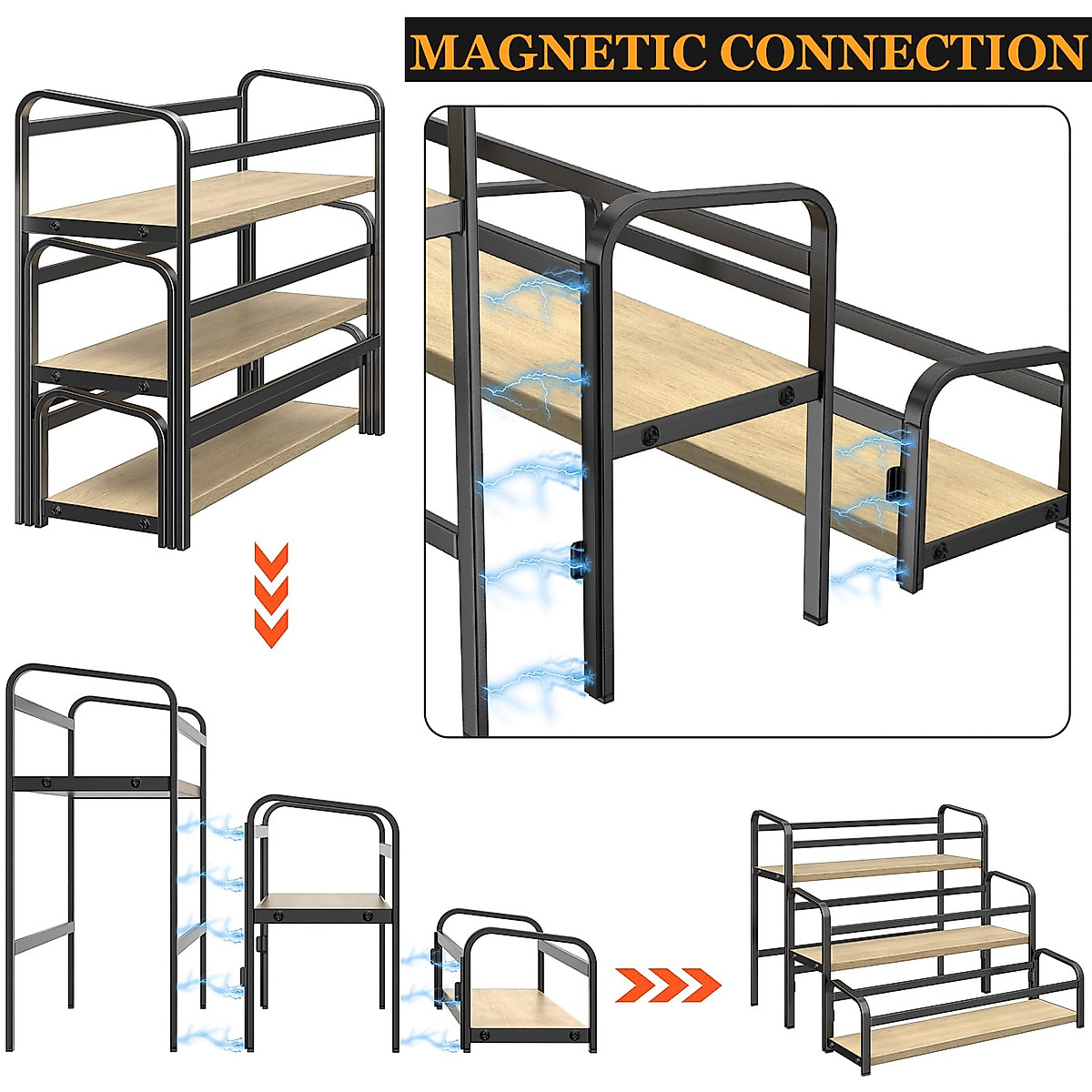 Coffee Syrup Organizer 3-Tier, 12 Bottles Capacity Syrup Rack for Coffee Bar Station, Wine Rack for Countertop, Tiered Spice Racks for Cabinet, Bottle Display Shelf Magnetic one-Step Installation