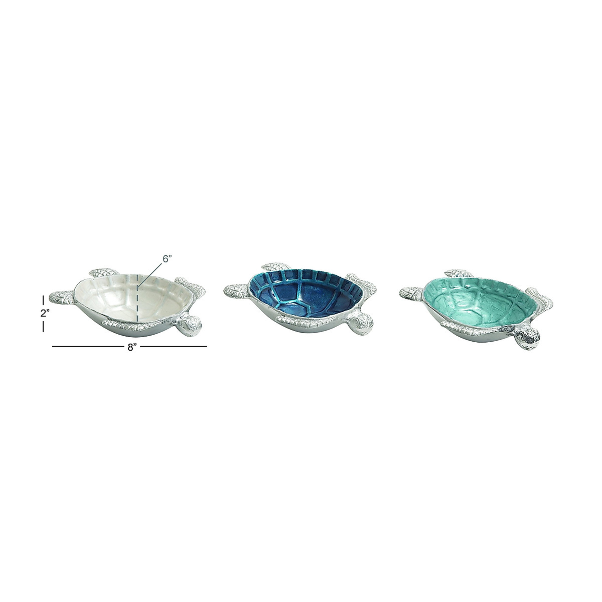 Deco 79 Aluminum Turtle Serving Bowl, Set of 3 8"W, 2"H, Silver