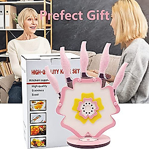 Kitchen Knives Set,7 Pcs Knife Block Set with Heart Acrylic Knives Holder Block,Non-stick Stainless Steel Cooking Knives Sets for Chef Cooking Cutting (Pink02)