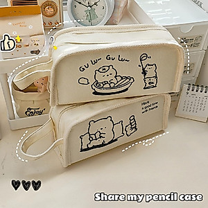 Sotzac Canvas Cartoon Pencil Case Large Capacity Pen Pouch Cosmetics Bag Double Zippers ([new season] Rabbit-Study)