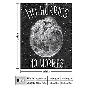 Sleep Sloth On Moon No Hurries No Worries for Boys Adults Room Decor Super Soft Warm Fleece Plush Flannel Blanket Stuff Gift for Adult Kids Men Women 60"X50"