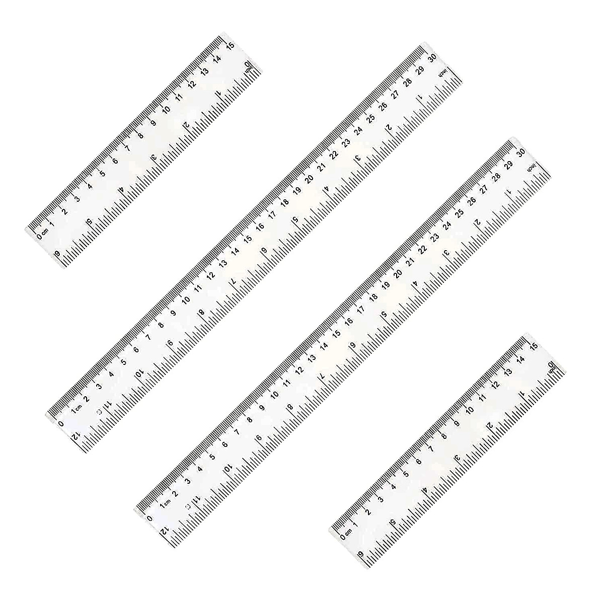 4 Pack 12+6-Inch Straight Rulers,Clear Plastic Ruler, Suitable for Student School and Office Drawing Measuring Tools, Kids Ruler, Standard Ruler, Centimeter and inch Ruler, Small Rulers