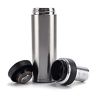 Stainless Steel Insulated Double Wall Leak Proof Tumbler Vacuum Flask with Flavor Infuser BPA Free 17.5 oz (Silver)