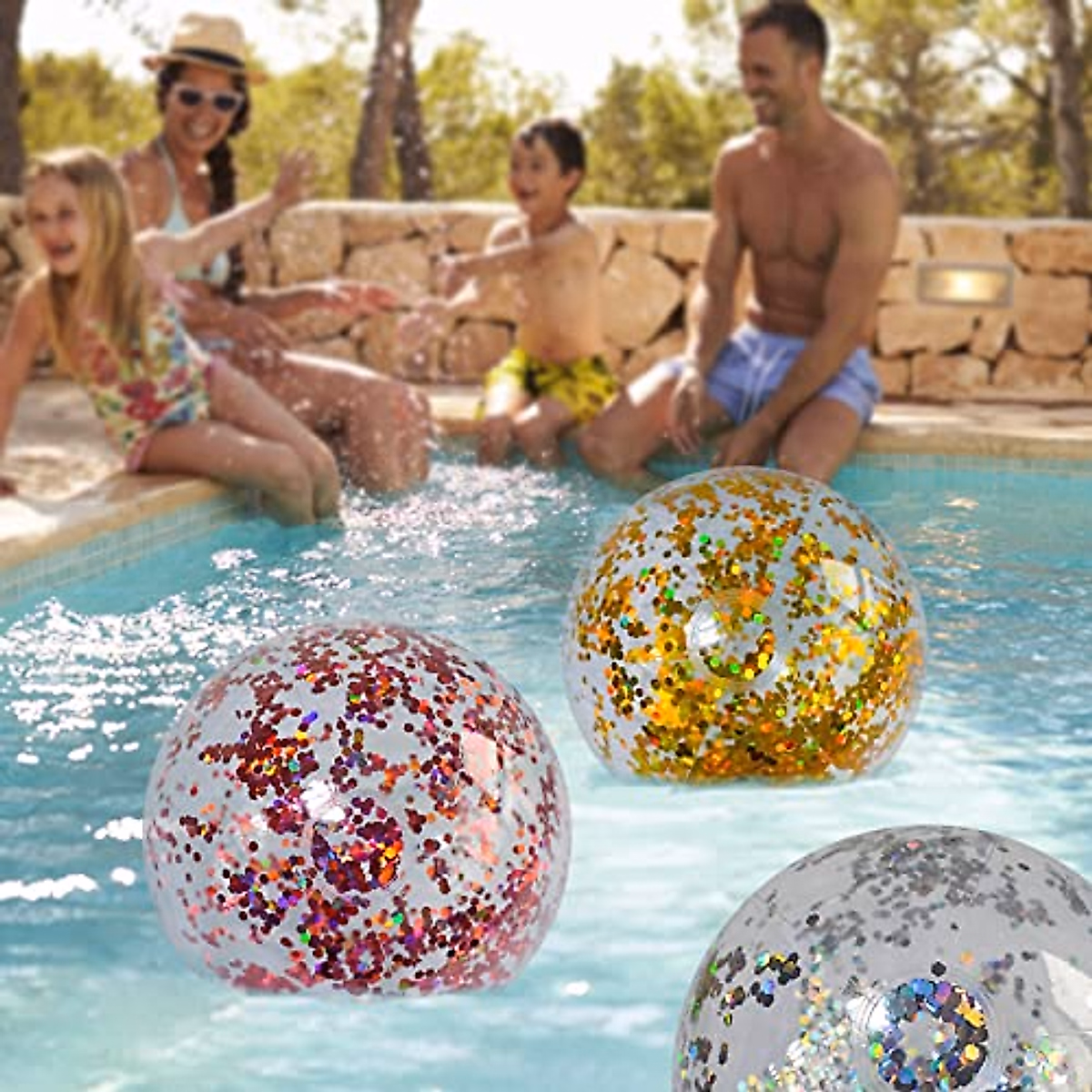 Muised 5PC Transparent PVC Inflatable Beach Ball Elastic Beach Ball Confetti Ball Pool Beach Outdoor Toys, Beach Sand Outdoor Water Games Toddler Bath Toys Pool Party Favors