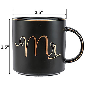 Yesland 12 oz Mr and Mrs Mug, Ceramic Coffee Mug for the Couple, Ideal Gift for Engagement, Anniversary, His and Hers, Bride and Groom, Valentines and Christmas Gifts - Set of 2 (Black & White)
