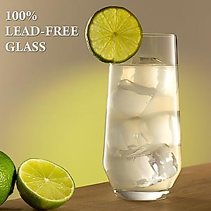 Qipecedm Highball Drinking Glasses Set of 4 (USA MADE), 18 oz Tall Glass Cups, Lead-Free Crystal Drinking Glasses, Water Glasses, Bar Glassware for Rocks, Juice, Beer, Cocktail Glasses