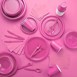 Amcrate Disposable Paper Plates Pink, 6 3/4 Inches Paper Dessert Plates, Strong and Sturdy Disposable Plates for Party, Dinner, Holiday, Picnic, or Travel Party Plates, Pack of 50