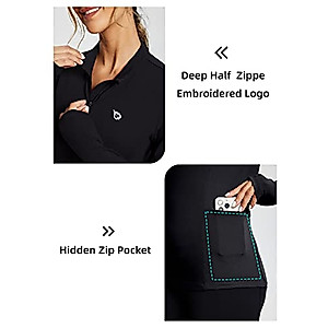 baleaf Women's Fleece Equestrian Shirt Long Sleeve Running Jacket Pullover Half Zip Thermal Horse Riding Cold Weather Gear Black M