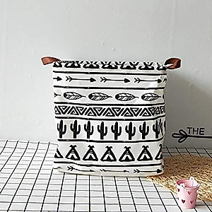 3 Pieces 13 Inch Square Storage Bin, Fabric Folding Storage Baskets with Handles, Arrow Tribe Pattern Storage Organizer for kid's Toy & Baby Clothing - Laundry Basket/Nursery Hamper (3Black Cactus)