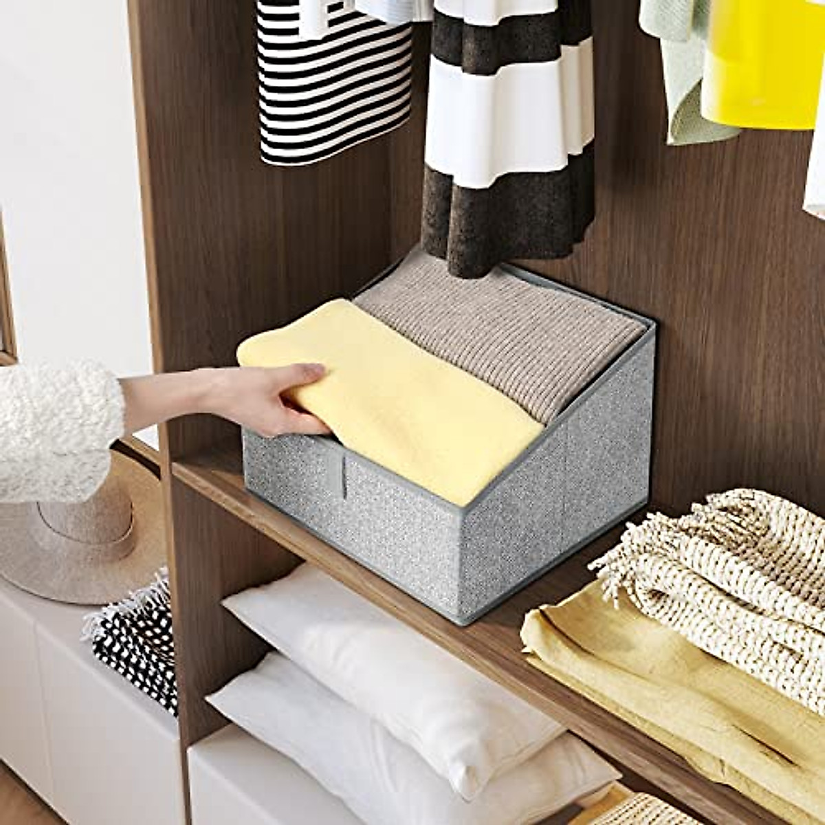 DIMJ Closet Baskets, 6 Packs Trapezoid Storage Bins, Fabric Baskets for Organizing Shelves, Foldable Storage Cube Bins for Toys, Baby Toiletry, Office Supplies, DVDs, Books