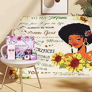 Gifts for Mom, Mothers Birthday Gifts Blanket 50 * 60 inch Basket for Mom Self Care Women Gift Box to My Mom from Daughter Son Includes Bath Balls Candle Soap Headband Hair Ties