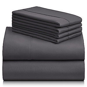 LuxClub 6 PC Queen Sheet Set, Breathable Luxury Bed Sheets, Deep Pockets 18" Eco Friendly Wrinkle Free Cooling Sheets Machine Washable Hotel Bedding Silky Soft - Grey Queen