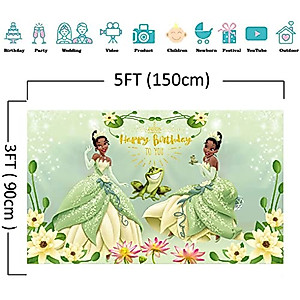 Wenqiang Princess Tiana Backdrop for Birthday Party Banner Decorations Happy Birthday Princess and The Frog Supplies Photography Background 5x3ft Cake Table