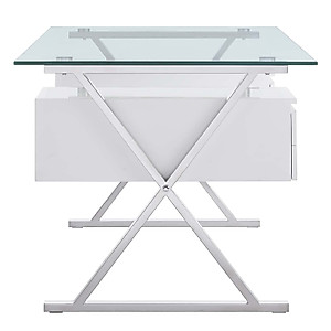 Modway EEI-6226-WHI Sector 71" Glass Top Glass Office Desk, White