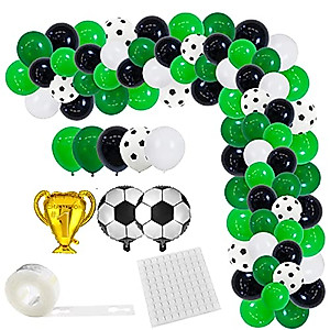 Green Black White Balloon Garland Arch Kit - 120PCS Dark Green White Black Balloons Soccer Brithday Party Supplies for World Cup Video Gaming Boy Gamer Fan Football Theme Party Decorations