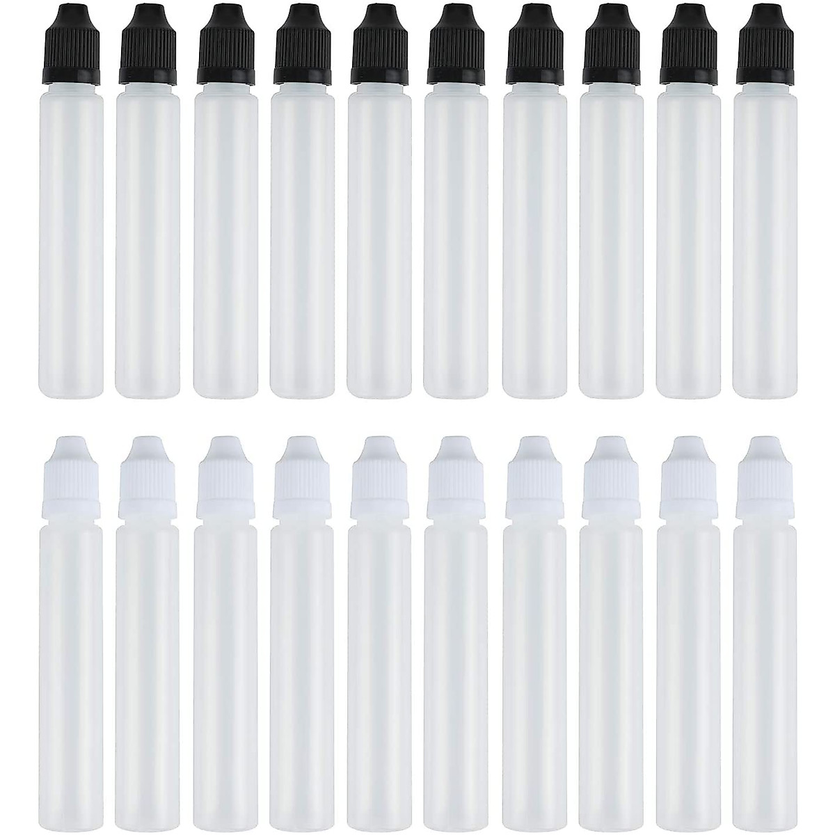 Z-COLOR 20pcs 30ml Black and White Long Dropper Bottle with Childproof Cap with Long Thin Tip Plastic LDPE