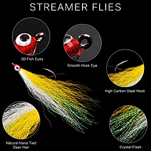 Streamer Flies for Fly Fishing, Classic Clouser Minnow Fishing Flies Streamers Fly Fishing Lures for Trout Bass Saltwater Freshwater (Yellow, 10Pcs)