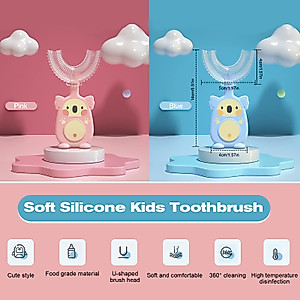 2PCS Kids U- Shaped Toothbrushes with 2PCS Replace Food Grade Soft Silicone Brush Head and Non-Slip Handle, 360° Oral Teeth Cleaning Design for Toddlers and Children 2-12 Years Tooth Brush(Style-3)