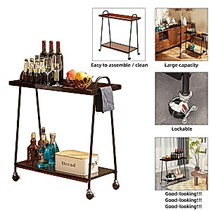 2 Tier Acrylic Home Bar Cart Multifunctional Kitchen Metal Mobile Service Wine Cart with Lockable Wheels Office Coffee Rolling Utility Cart(Mult)
