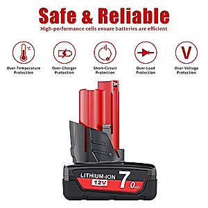 [Upgraded] 2 Pack 7000mAh 12V Lithium Battery Replacement for Milwaukee M12 Battery XC 48-11-2410 48-11-2420 48-11-2411 48-11-2401 48-11-2402 Cordlees Power Tools