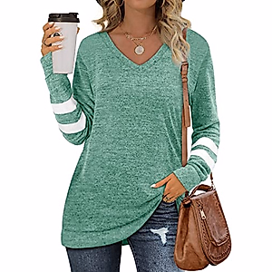 Aokosor Womens Sweatshirt Fall Long Sleeve Tops Casual V Neck Shirts Green S
