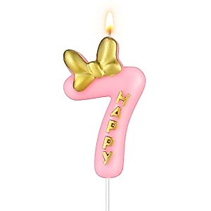 5.8cm / 2.28in Pink Birthday Candles, Cute Candle Cake Topper with Bow Knot Cake Numeral Candles Number Candles for Girls Birthday Anniversary Parties (7)