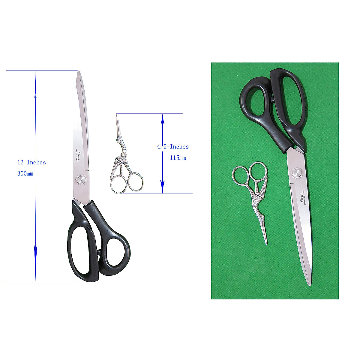 Heavy-Duty Extra Long Large Home/Office Utility Scissors, 12-Inch Upholstery Tailor Shears, 4.5-Inch Crane Embroidery Sewing Crafting Scissors, Stainless Steel All Purpose Sissors 2Pack