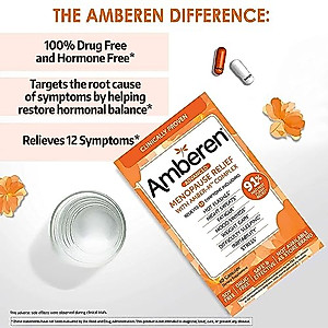 Amberen: Safe Multi-Symptom Menopause Relief. Clinically Shown to Relieve 12 Menopause Symptoms: Hot Flashes, Night Sweats, Mood Swings, Low Energy and More. 2 Month Supply