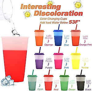 FIEKEICC Color Changing Cups with Lids and Straws,10Pcs 12oz Plastic Cups Reusable Tumbler with Lid and Straw,Clear Ice Cold Drinking Cup for Adults Kids Women,Summer Coffee Tumblers Party Cup