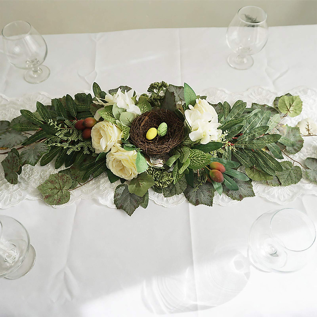 æ— 30 Inch Artificial Peony Flower Swag with Green Leaves, Spring Hanging Floral Swag Wedding Arch Wreath for Party Home Garden Front Door Wall Decoration