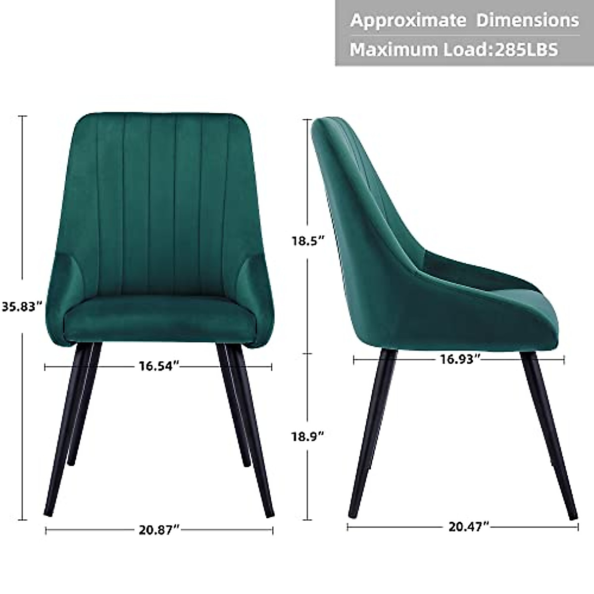 Duhome Dining Chairs Accent Chair Set of 2, Upholstered Tufted Armless Chair Leisure Chair Mid Century High-Back Modern Velvet Chair Side Chair for Dining Room Living Room Bedroom Coffee Dark Green