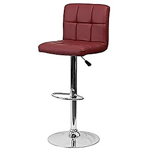 KLS14 Modern Design Barstools Hight Adjustable Seat Hydraulic 360-Degree Swivel Sturdy Steel Frame Padded Cushion Seat Dining Chair Bar Pub Stool Home Office Furniture - (1) Burgundy #1974