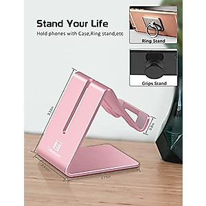 Tobeoneer Cell Phone Stand Holder Aluminum Desktop Solid Universal Desk Stand for iPhone 13 12 11 X 8 7 6 Plus 5 Ipad Mini Tablet Samsung Huawei All Mobile Smart Phone Office Decor (Rose Gold)