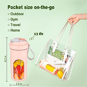 Portable Blender for Shakes and Smoothies, 13oz Personal Blender with USB Rechargeable and 10 Blades Mini Small Blender Bottles for Office Gym Kitchen (Pink)