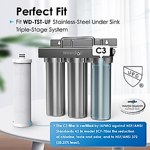 Waterdrop C3 Under Sink Carbon Water Filter, Replacement for TST-UF Ultra-Filtration Under Sink Water Filter System, 1 Pack
