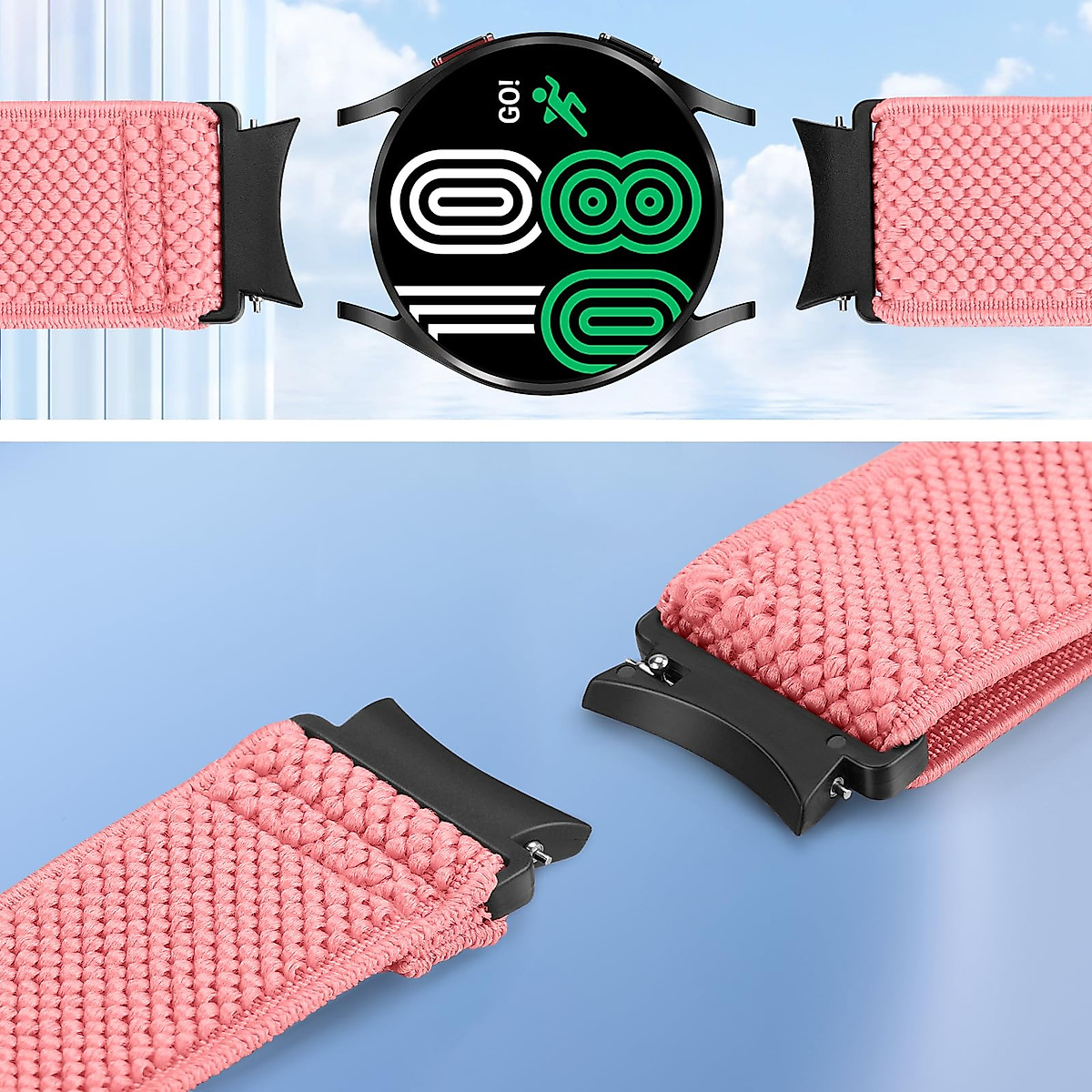 No Gap Band Compatible with Samsung Galaxy Watch 6/5/4 Band 40mm 44mm/Galaxy Watch 6 Classic Band 43mm 47mm/Galaxy Watch 5 Pro Band 45mm/Galaxy Watch 4 Classic Band,Soft Adjustable Elastic Nylon Band