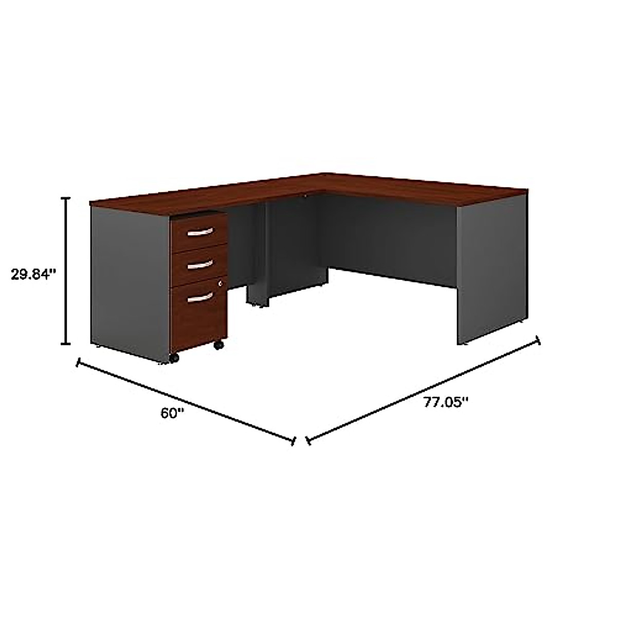 Bush Business Furniture Series C 60W L Shaped Desk with 3 Drawer Mobile File Cabinet in Hansen Cherry