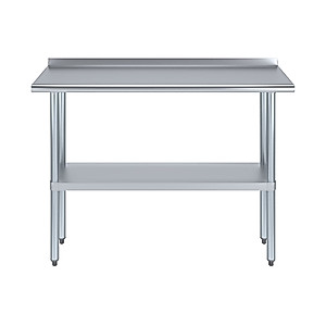 AmGood 48" Long x 14" Deep Stainless Steel Work Table with 1.5" Backsplash | Metal Kitchen Food Prep Table | NSF