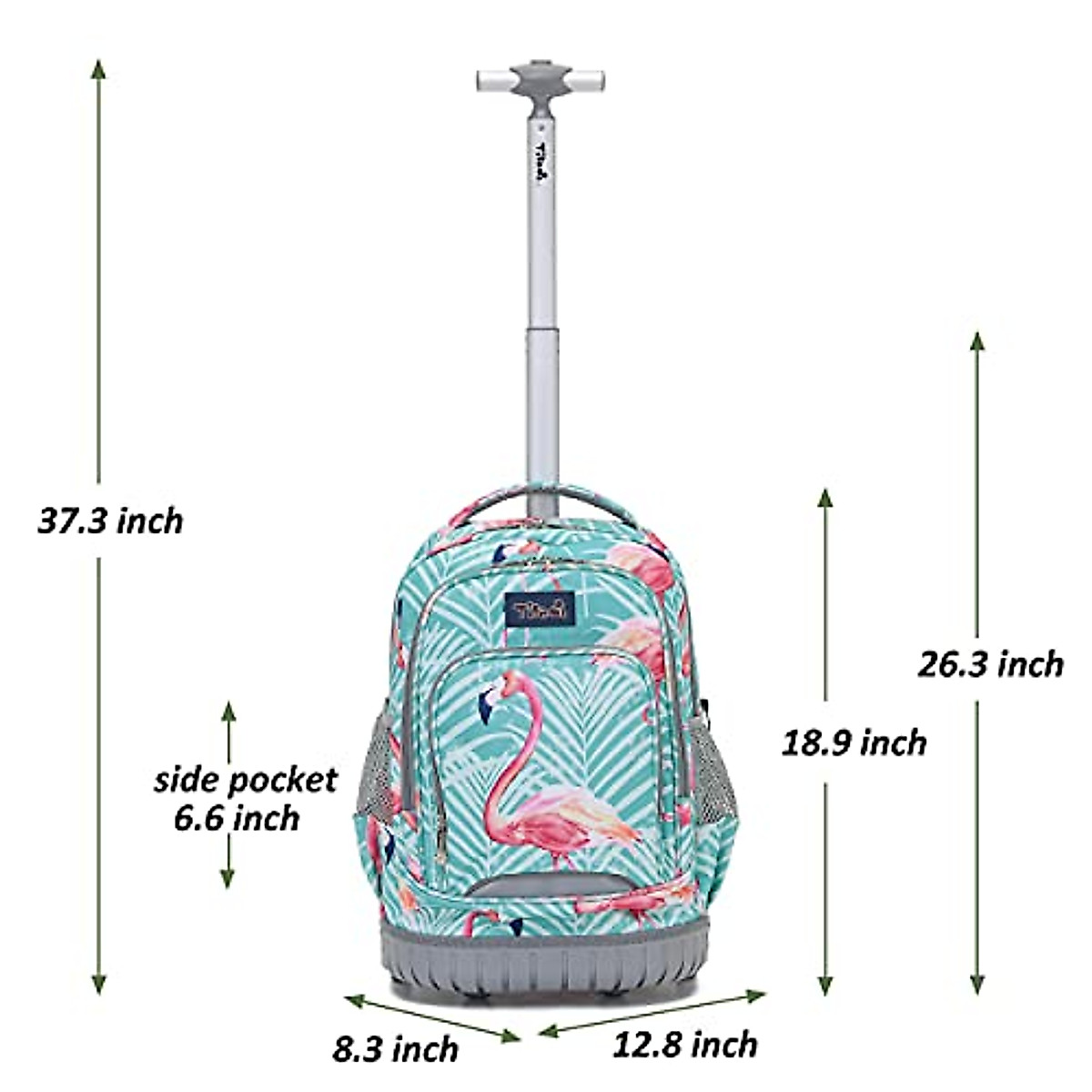 NEW TILAMI Rolling Backpack with Wheels, 18 Inches Laptop Backpack for Boys &Girls Travel School Student Trip, Flamingo