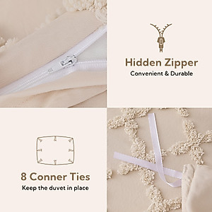 MILDLY Boho Duvet Cover King Size, 3 Pieces Shabby Chic Khaki King Size Comforter Cover for Home, Soft Tufted Duvet Cover with Corner Ties & Zipper Closure-No Comforter