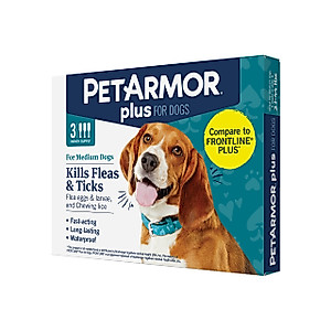 PetArmor Plus Flea and Tick Prevention for Dogs, Dog Flea and Tick Treatment, 3 Doses, Waterproof Topical, Fast Acting, Medium Dogs (23-44 lbs)