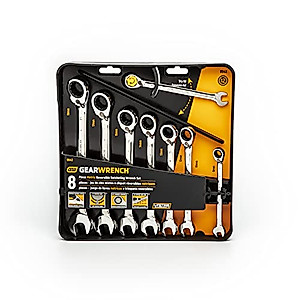 GEARWRENCH 8 Pc. 12 Pt. Reversible Ratcheting Combination Wrench Set, Metric - 9543