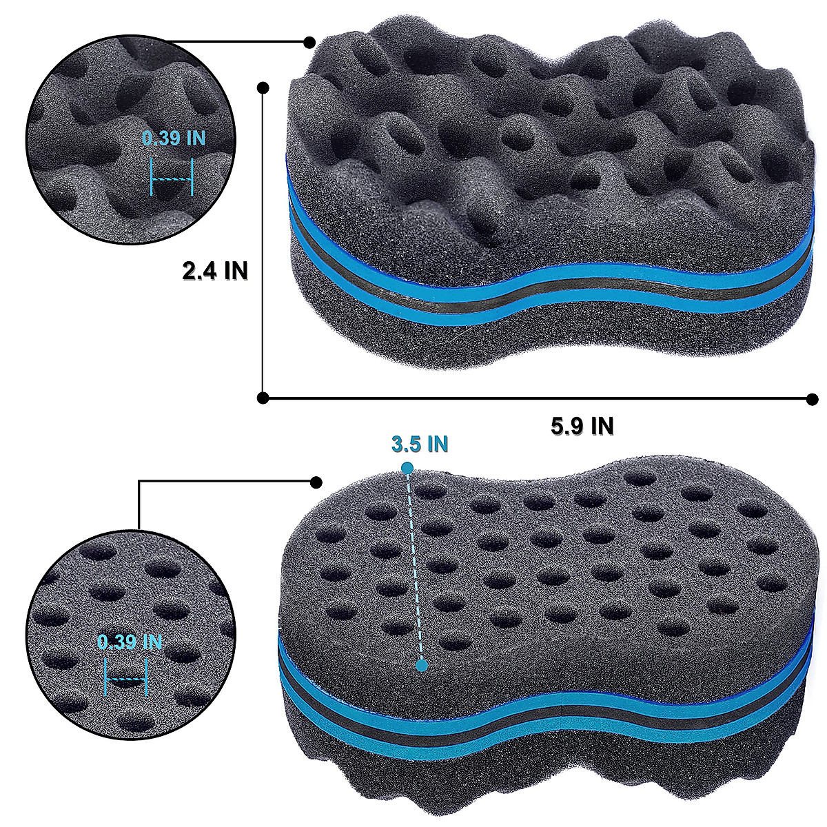 Magic Twist Hair Sponges Set, Big Holes Sponge Brush for Hair, Curling Sponge Glove for Men Women Curls with Metal Afro Pick(6.7 inch)