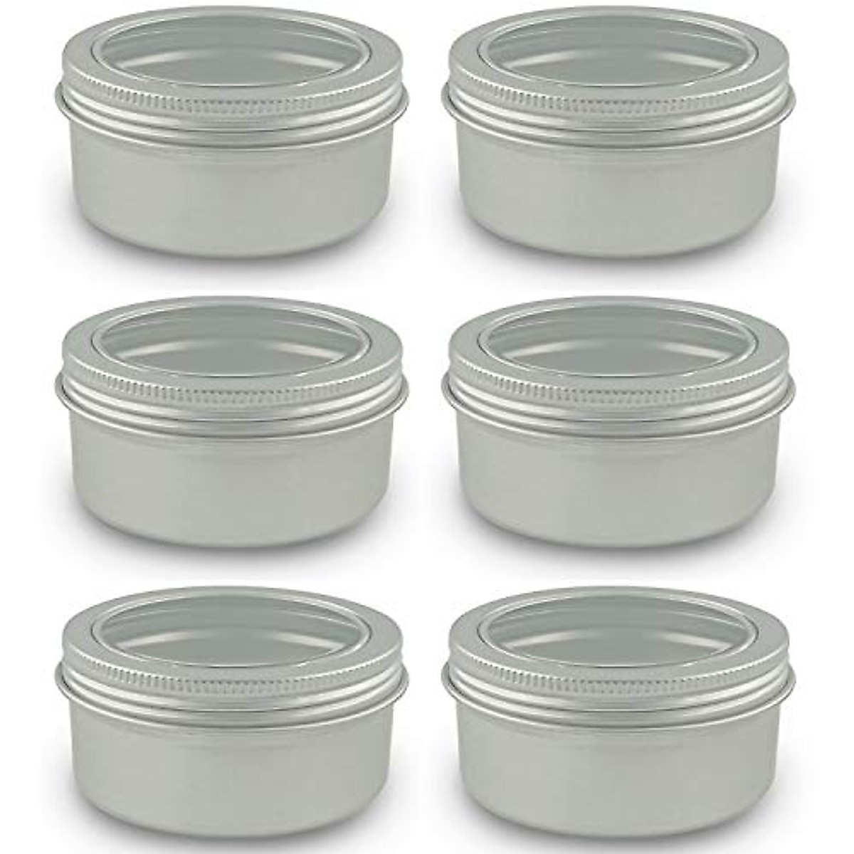 6 Pcs 4 Ounce Aluminum Cans Transparent Top Screw Lid Metal Storage Tins Containers for Storing Spices, Candies, Lip Balm